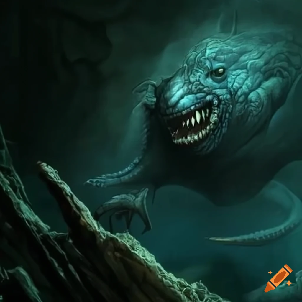 Leviathan-like creature in the deep ocean trench on Craiyon