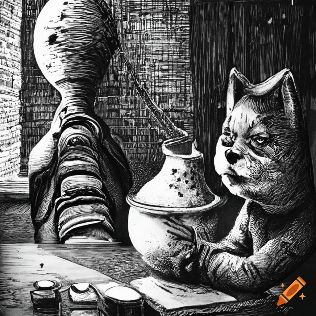 Pyewacket and vinegar tom having a chat in a library on Craiyon