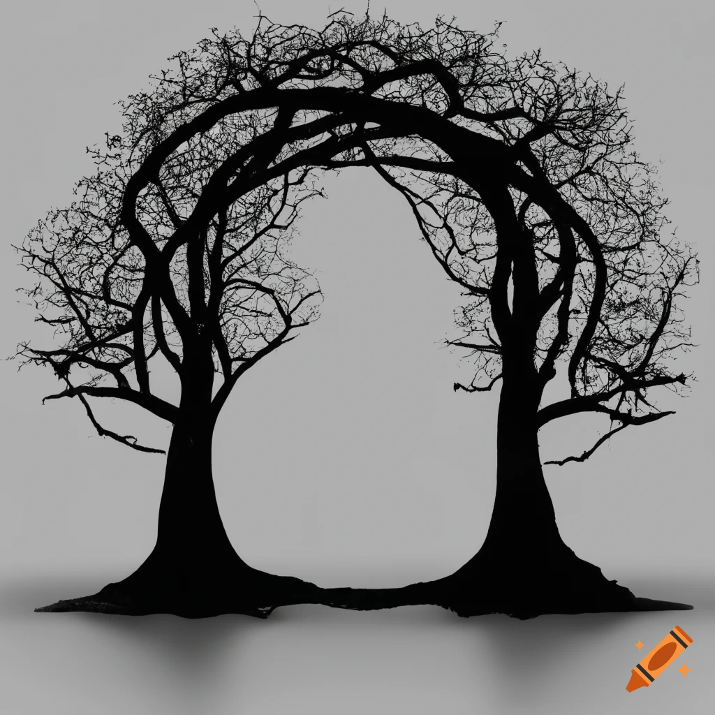 Silhouette with entwined tree branches forming an arch shape on Craiyon