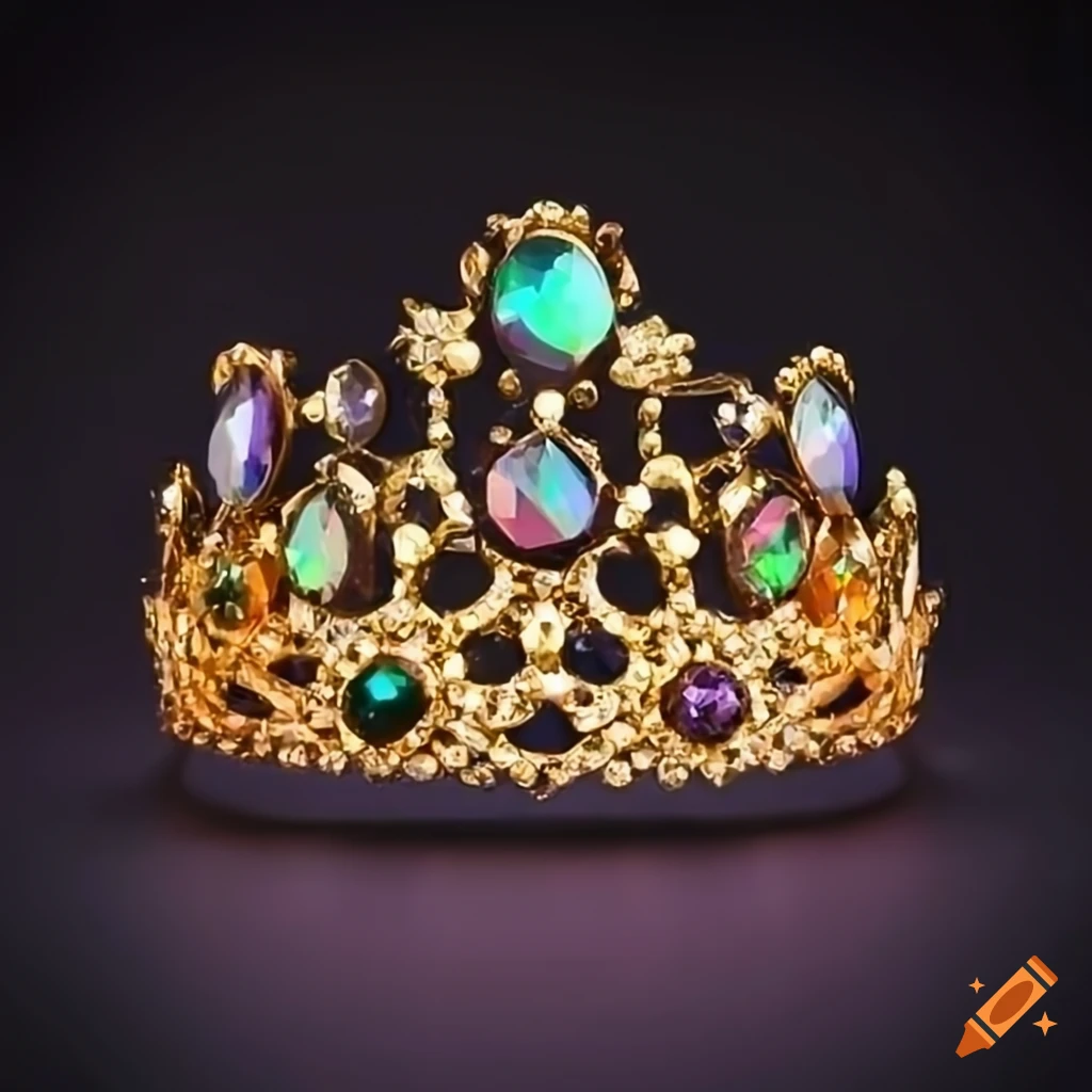 Realistic fantasy golden tiara with precious gemstones on Craiyon