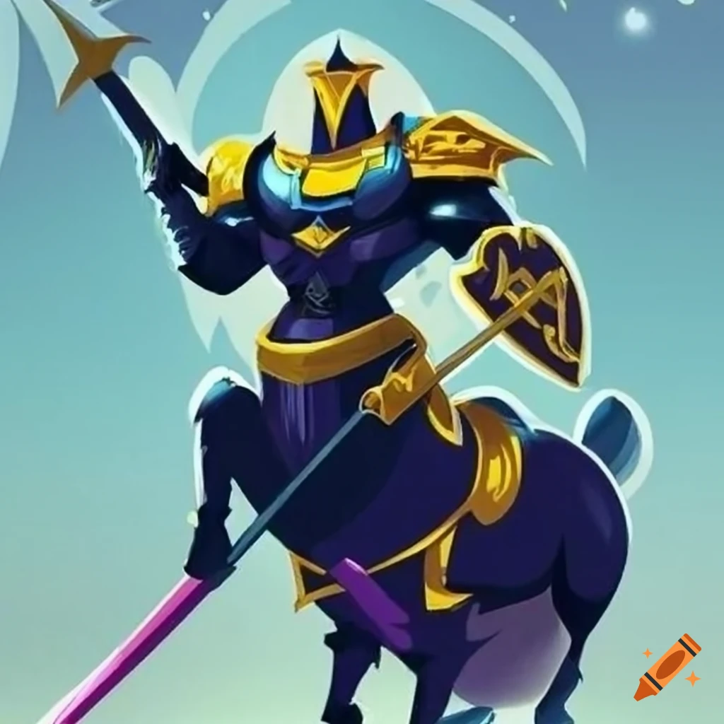 Highly detailed centaur knight in lemon-themed armor in Simon Bisley ...