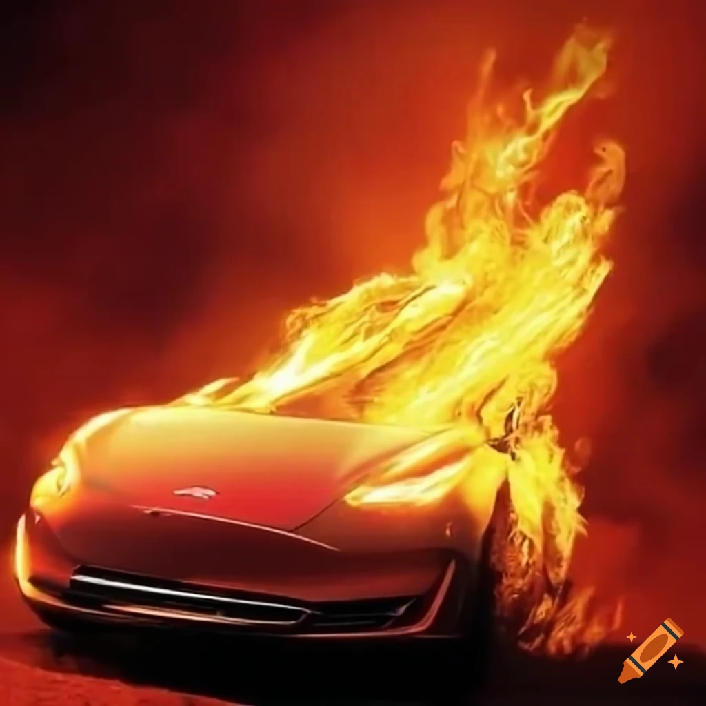 Tesla car on fire on Craiyon