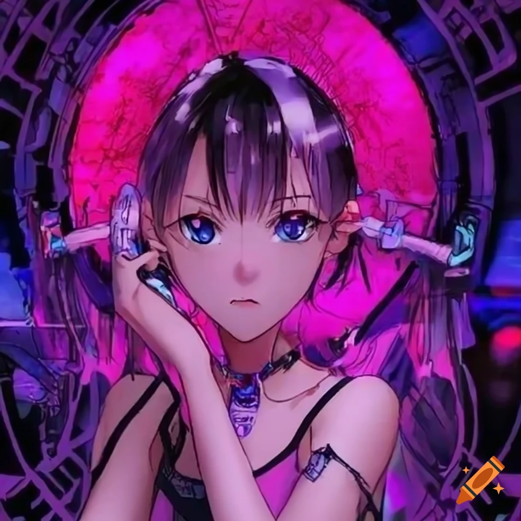 Cyberpunk anime girl breakcore album cover on Craiyon