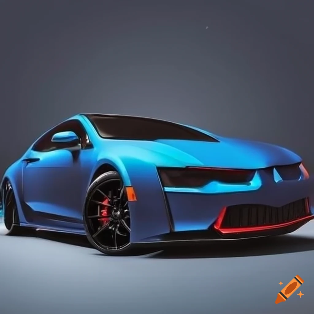Matte blue super car with black rims and red calipers on Craiyon