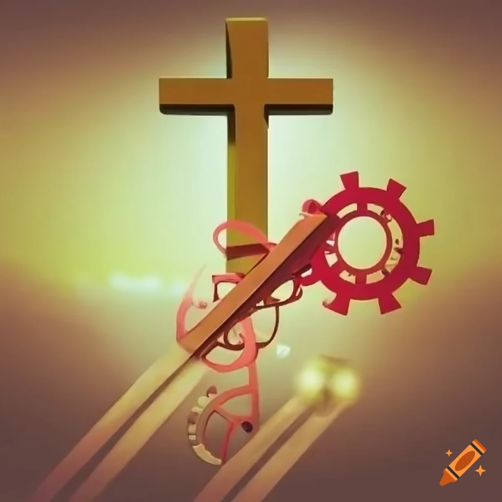 Christian cross with mechanism background on Craiyon