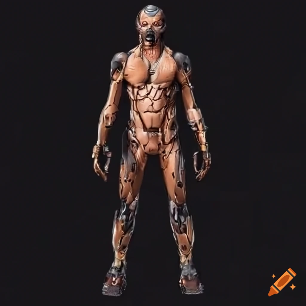 Biopunk cyborg with extreme hyper-realistic details in a frontal full ...