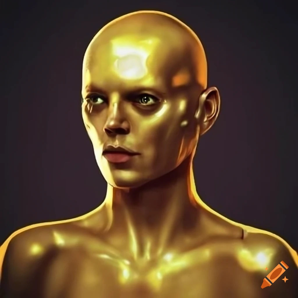 Man with golden skin in a futuristic sci-fi setting on Craiyon