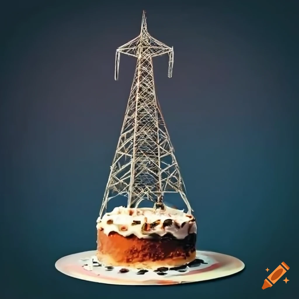 Steel electricity pylon on a birthday cake on Craiyon