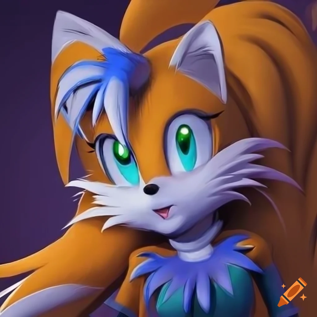 Imaginative fan character design of Tails the Fox with grey, blue, and ...