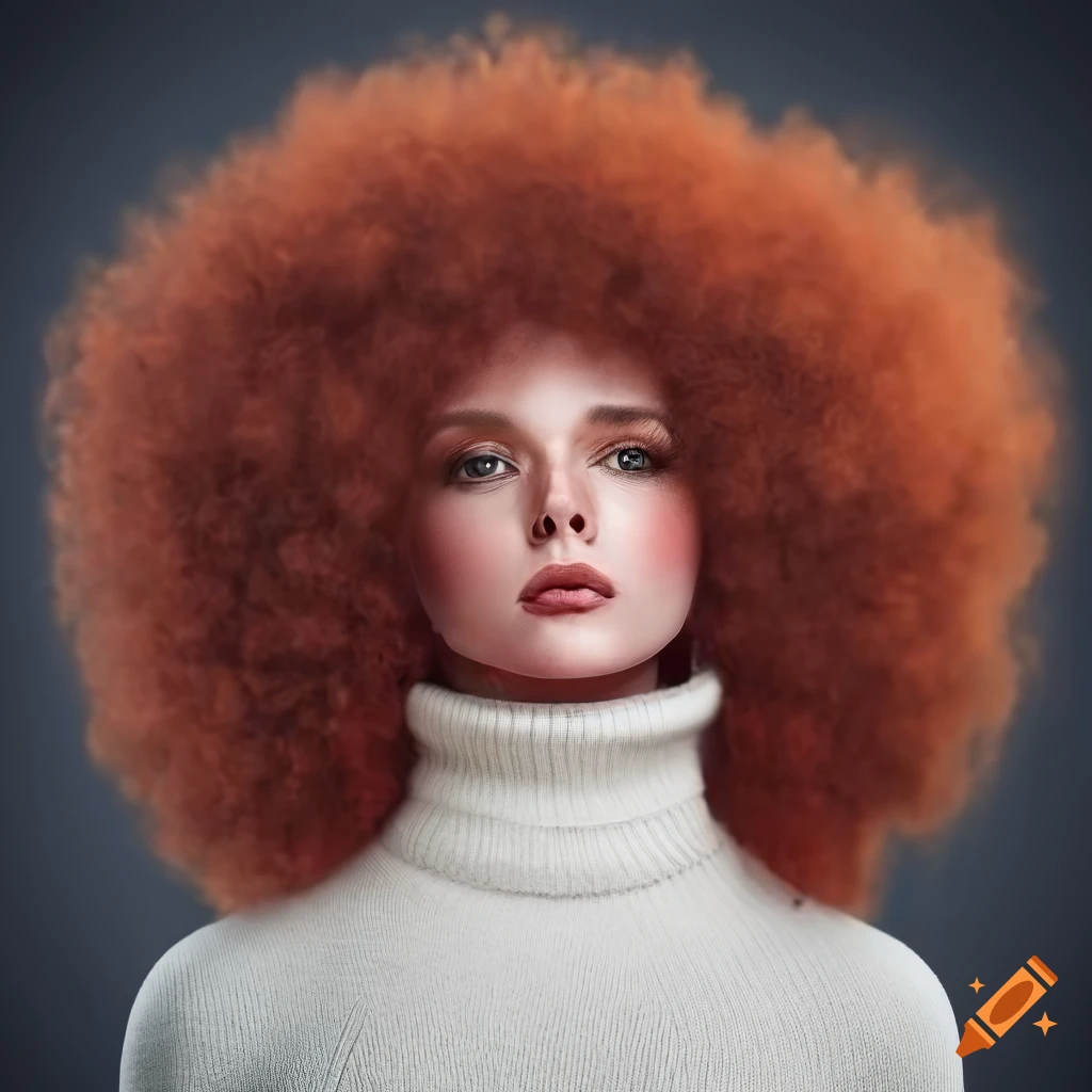 Realistic Portrait Of A Beautiful Redhead Woman With A Massive Afro In