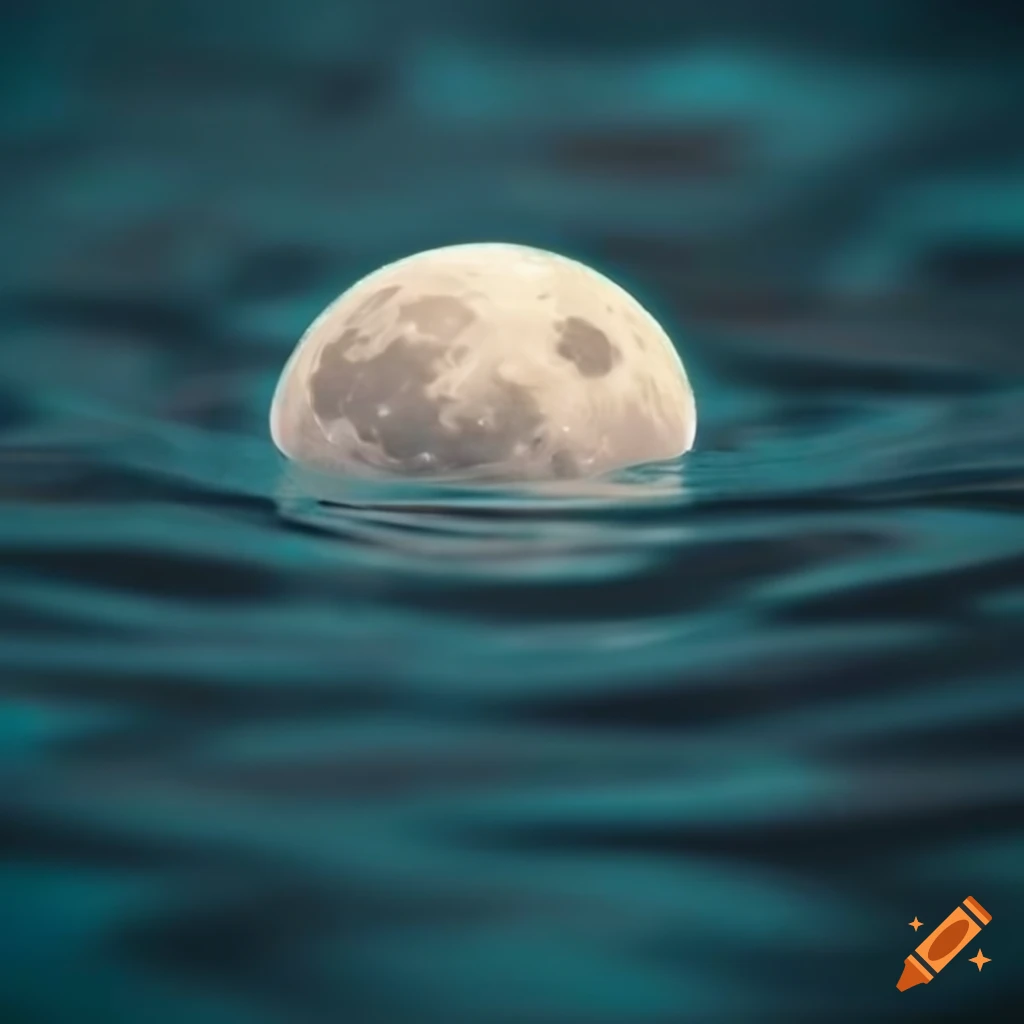 Miniature moon reflected in a lake in a close-up product photo on Craiyon
