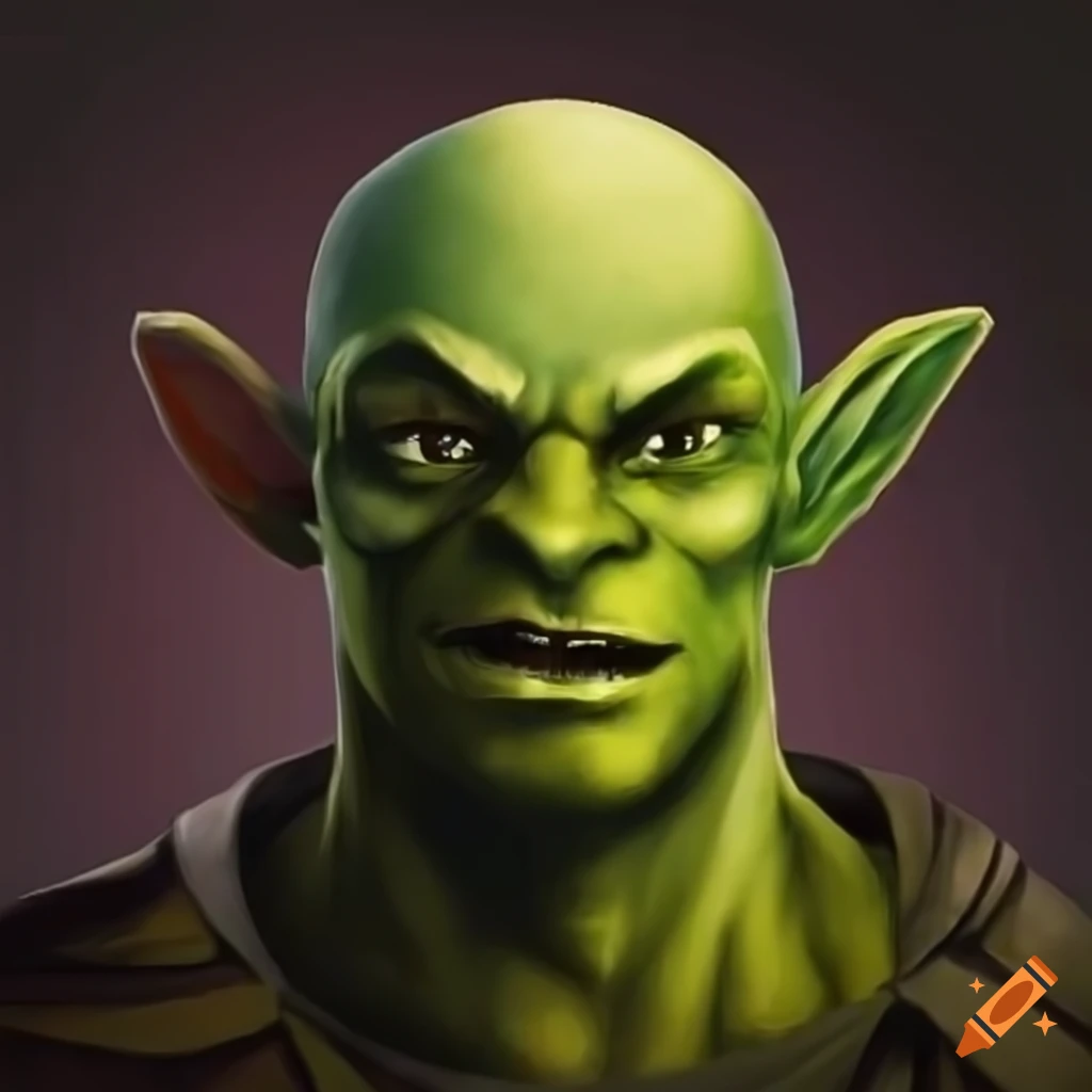 Funny green anime half orc character with a bald head on Craiyon