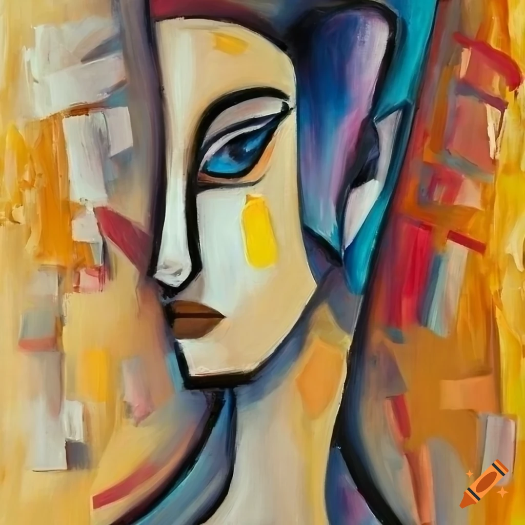 Abstract cubist expressionist depiction of a woman in oil painting on ...