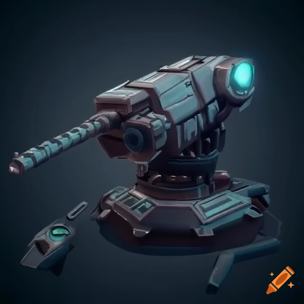 Stylized sci-fi gatling turret for tower defense game on Craiyon