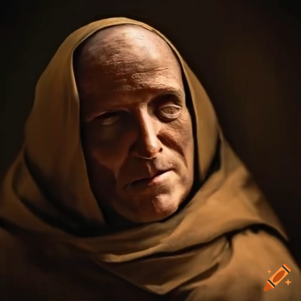 Spanish benedictine blind monk in traditional robe on Craiyon