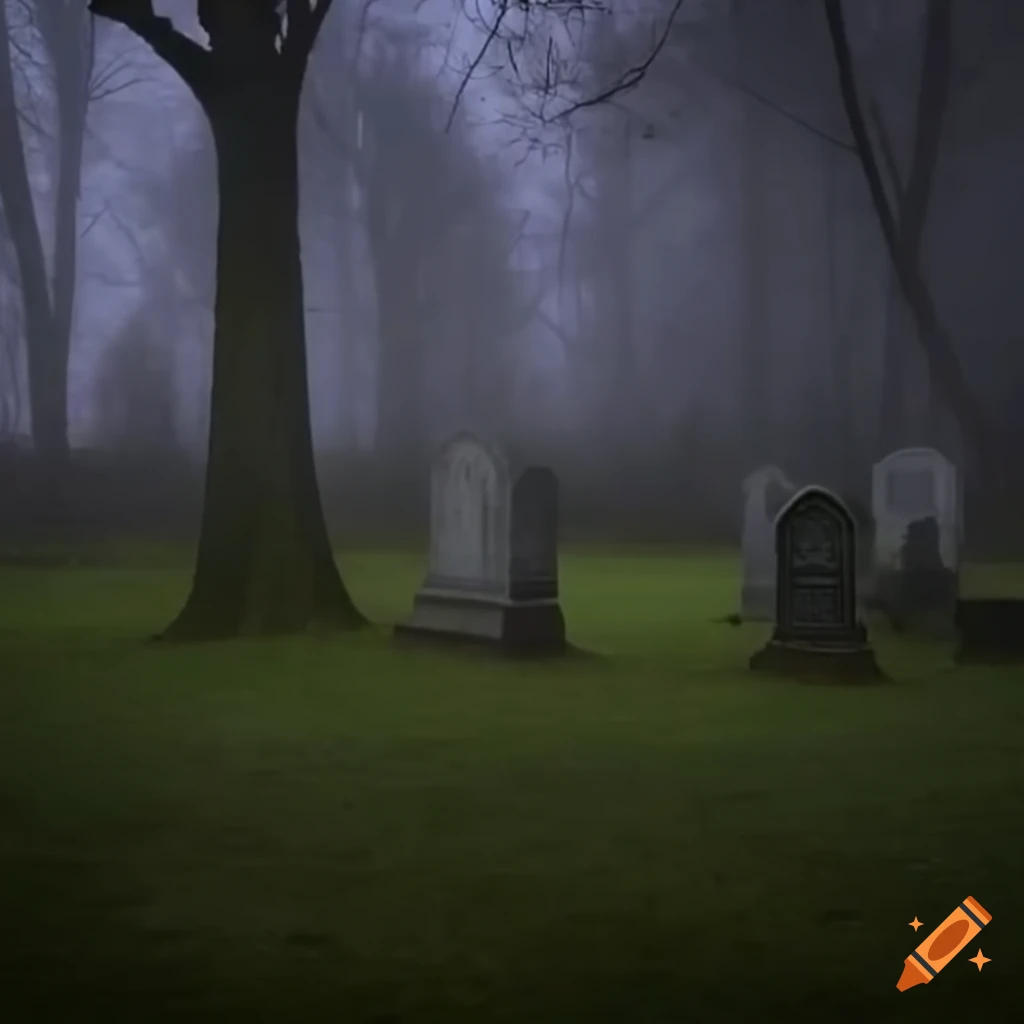 Foggy graveyard at night on Craiyon