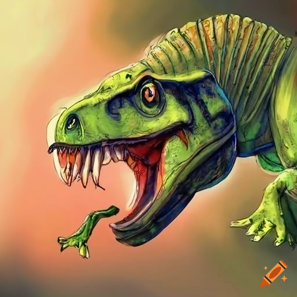 Cartoon t-rex eating a frog on Craiyon