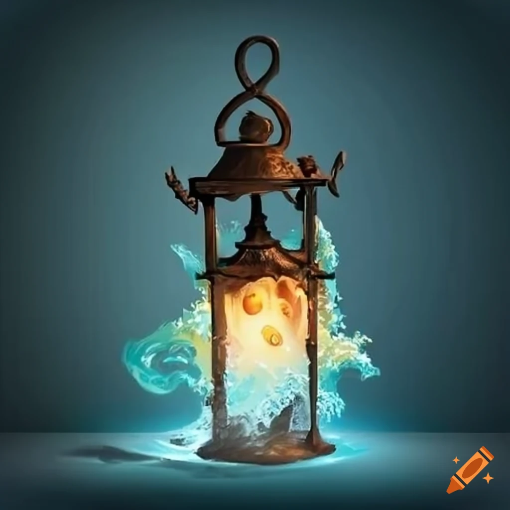 Fantasy medieval lantern with crashing waves on Craiyon