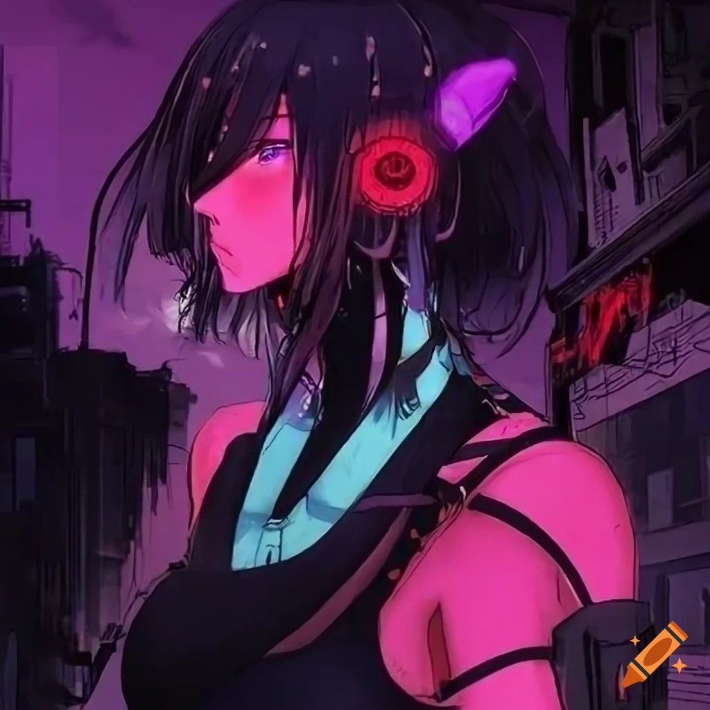 Cyberpunk anime girl breakcore album cover on Craiyon