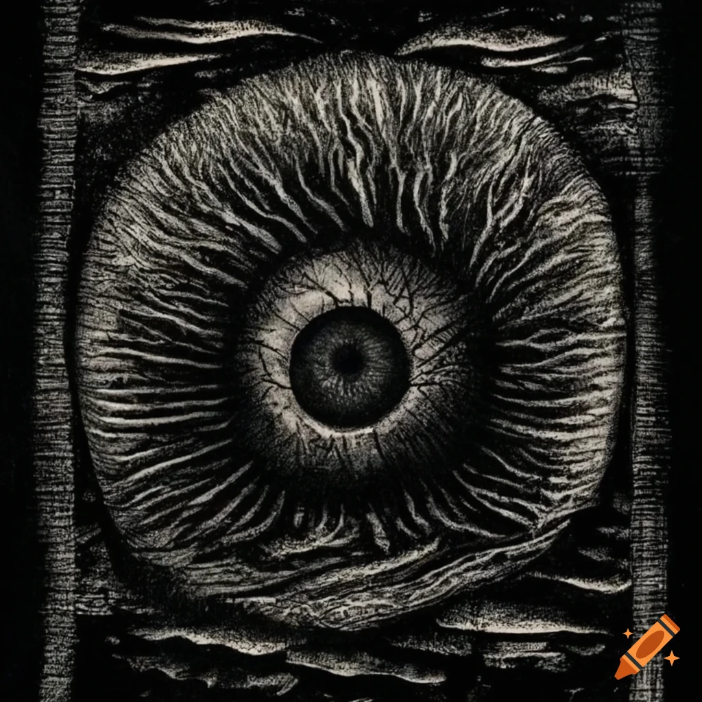 Eye of doom by Kittelsen in acid etching black and white with veins and ...