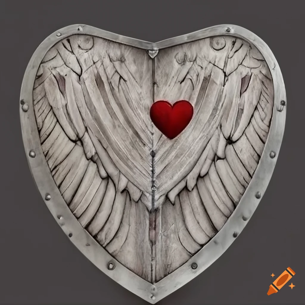 White medieval shield with winged heart design on Craiyon