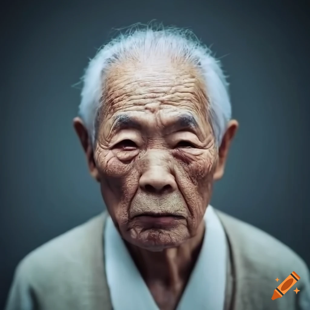 Japanese elderly man with short white hair standing up on Craiyon