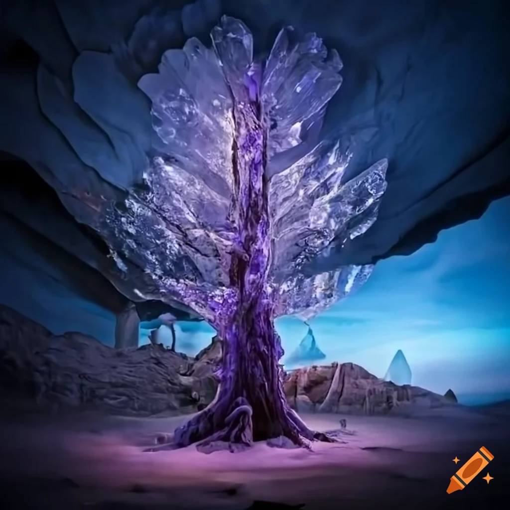 Massive crystal tree in a cavern on Craiyon