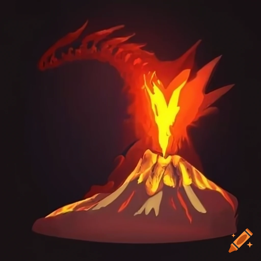 Dragon with erupting volcano in the background on Craiyon