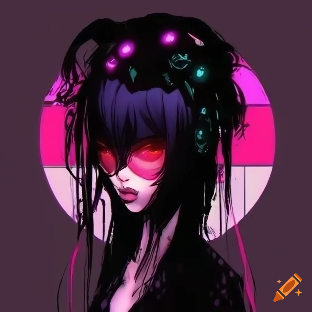 Cyberpunk anime girl breakcore album cover on Craiyon