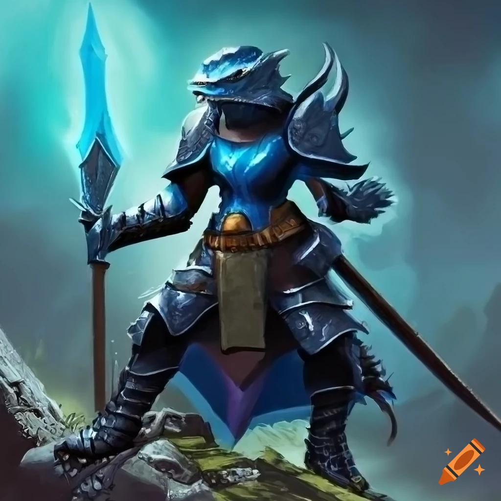 Female reptile dragonborn knight in traditional armor in Simon Bisley ...