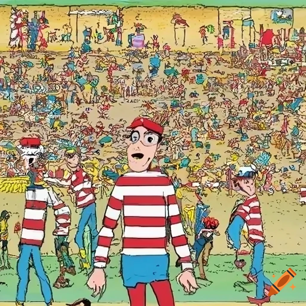 Where's Waldo puzzle with Baldo, his evil twin in cyan, medium ...