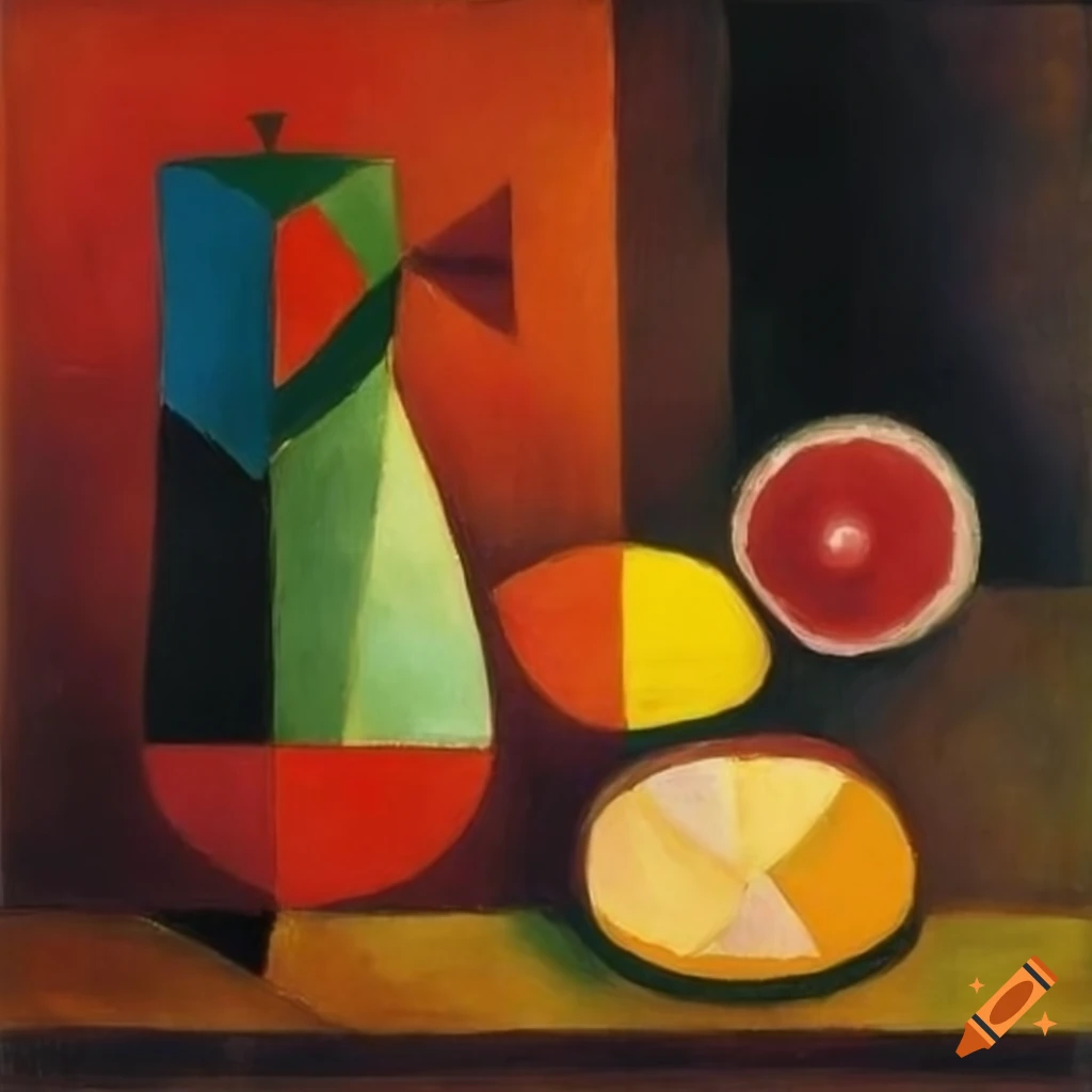 Cubist still life in the style of Paul Klee and Jean Metzinger with ...
