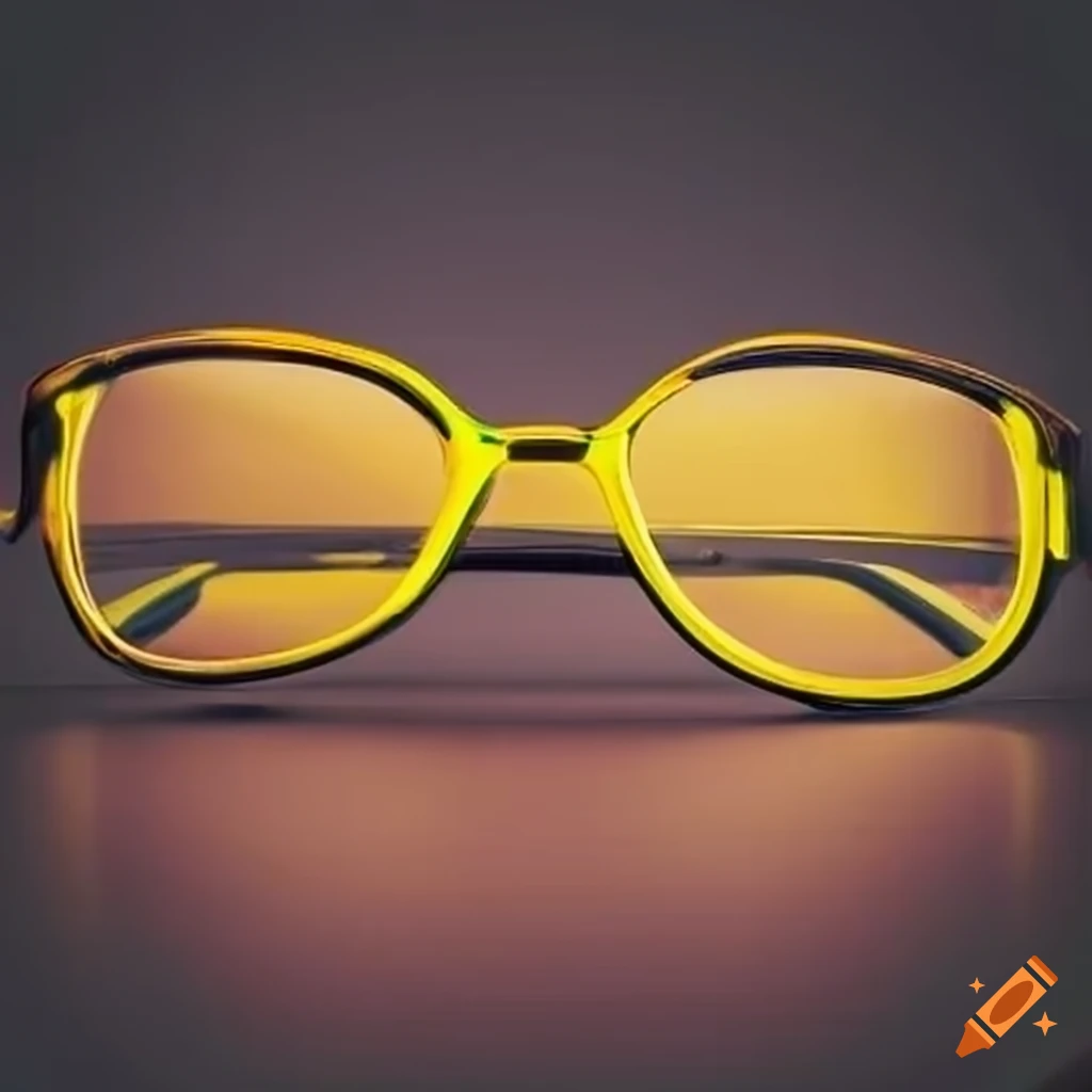 Large yellow eyeglasses on a desk on Craiyon