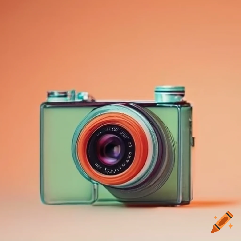 Vintage camera made of transparent plastic in a minimalist style on Craiyon