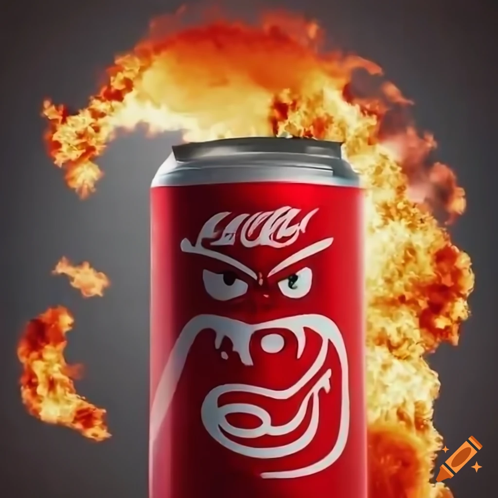 Personified can of coke holding a gun with explosion in background on ...