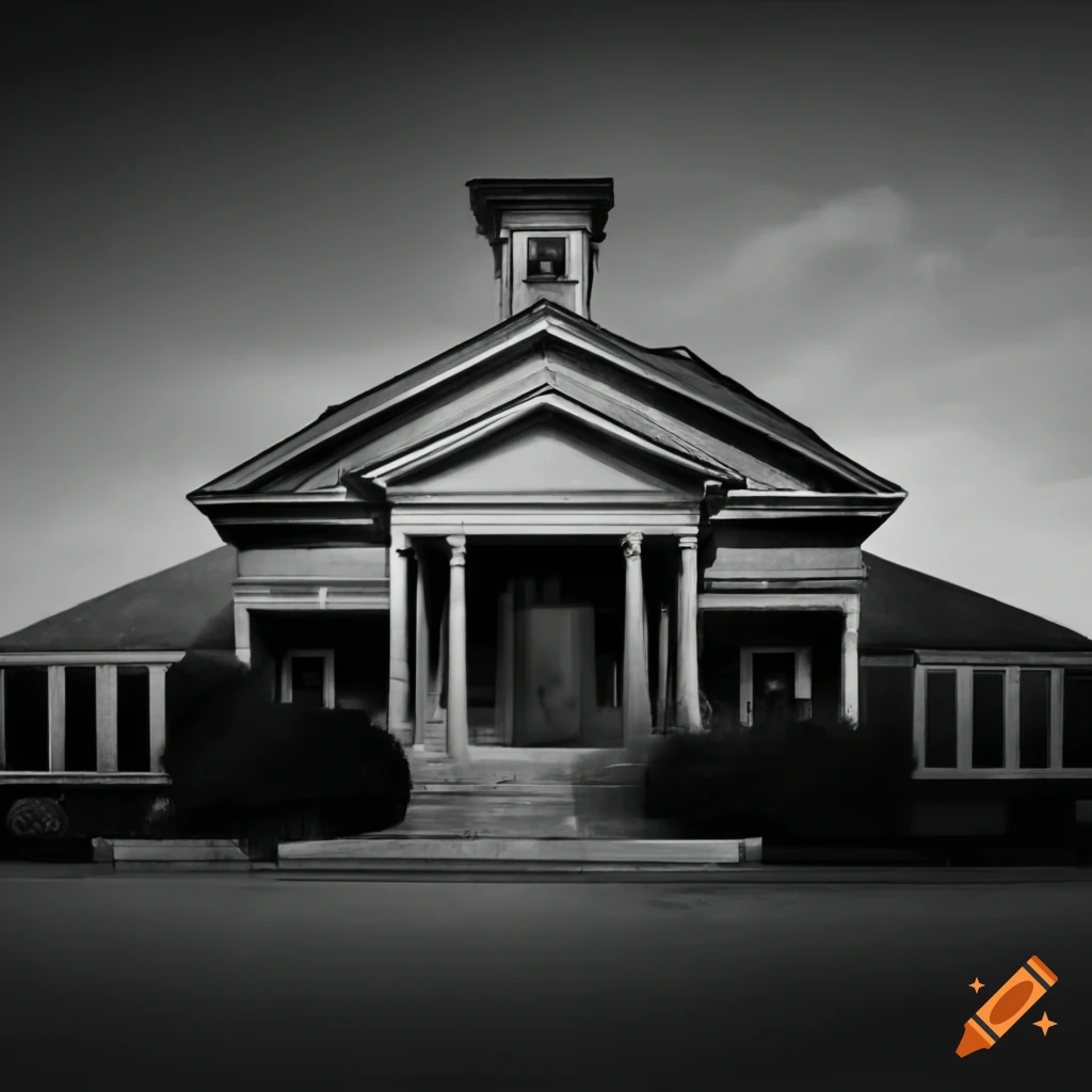 Funeral home exterior with film noir style on Craiyon