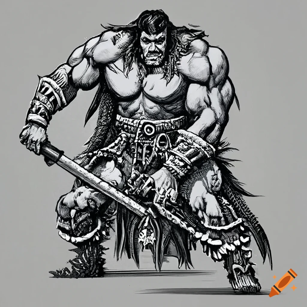 Intricate pen drawings of conan the barbarian with detailed lines on Craiyon