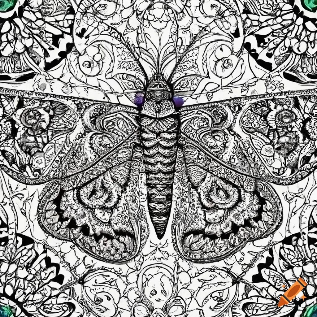 Moth coloring page with intricate mandalas on its wings on Craiyon