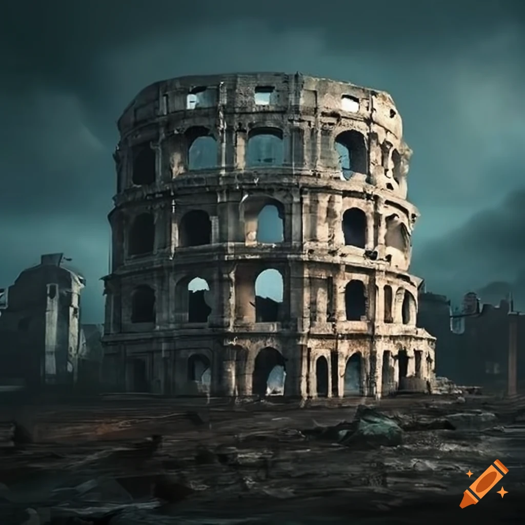 Decaying post-apocalyptic colosseum on Craiyon