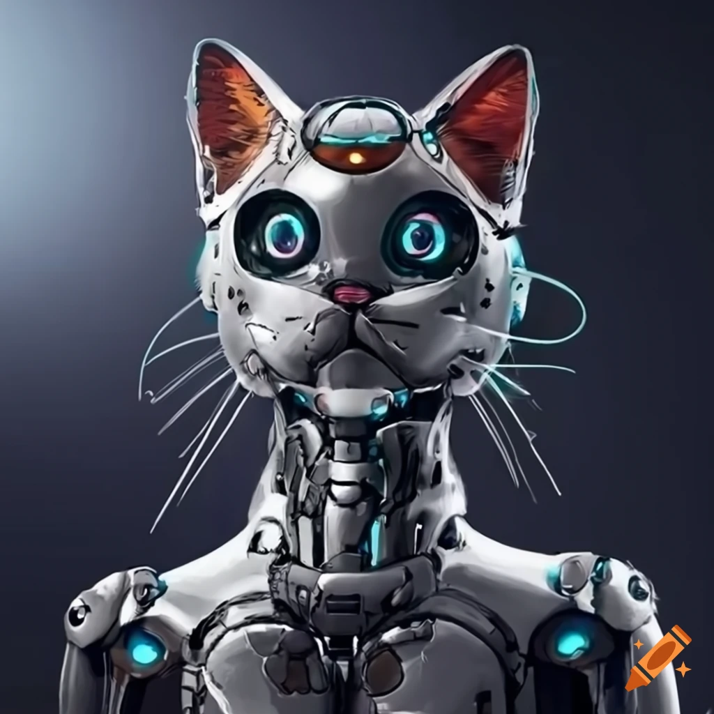 Cyborg cat in robotic anthro suit on Craiyon
