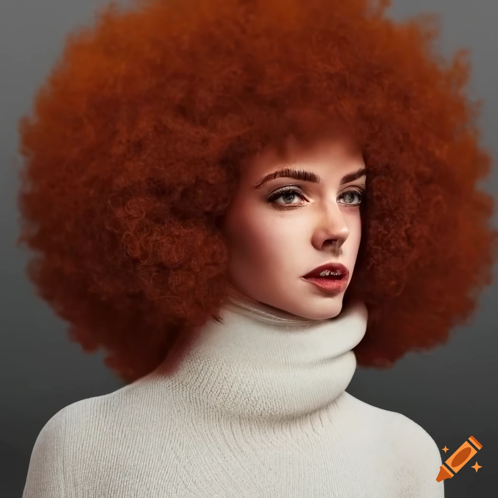 Realistic Portrait Of A Redhead Woman With A Massive Afro In A White