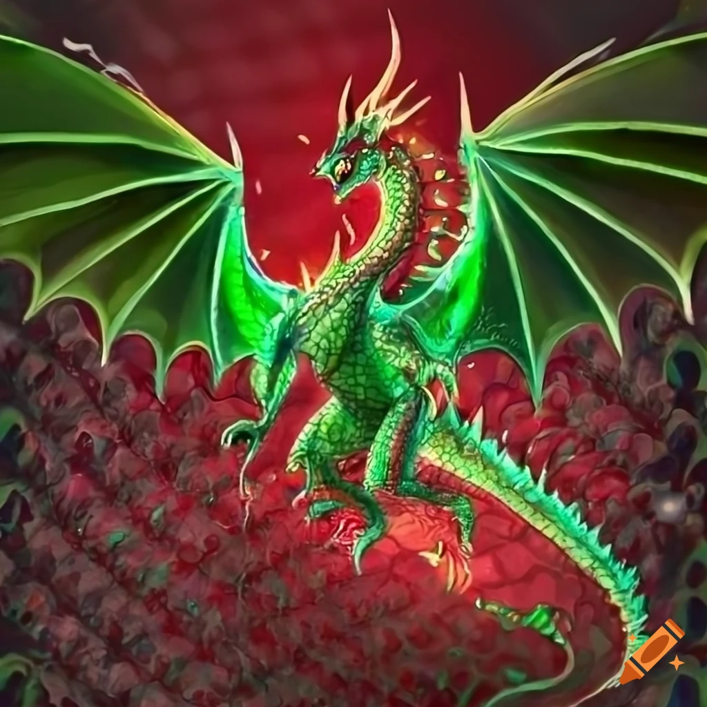 Red and green dragon with sparkly scales on Craiyon