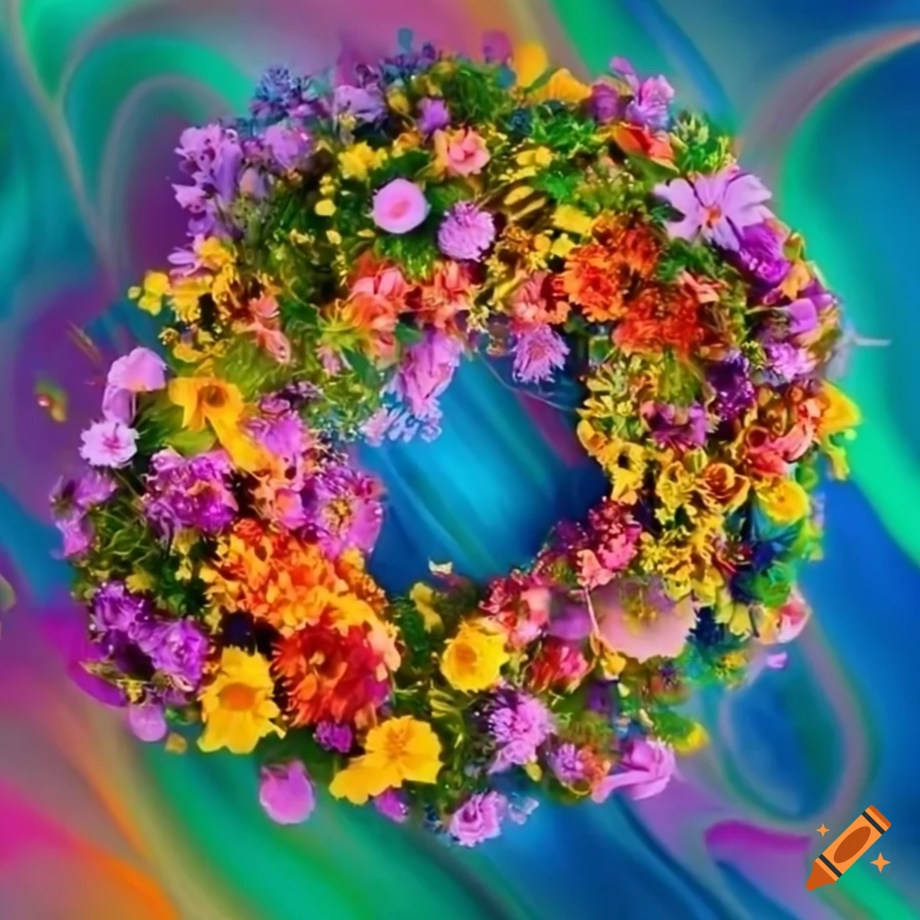 Vibrant wildflower wreath surrounded by energy waves on Craiyon
