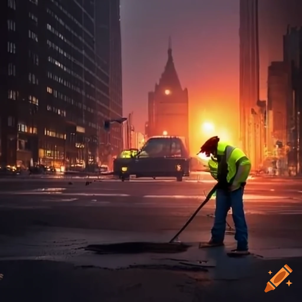 Pothole repair work in detroit on Craiyon