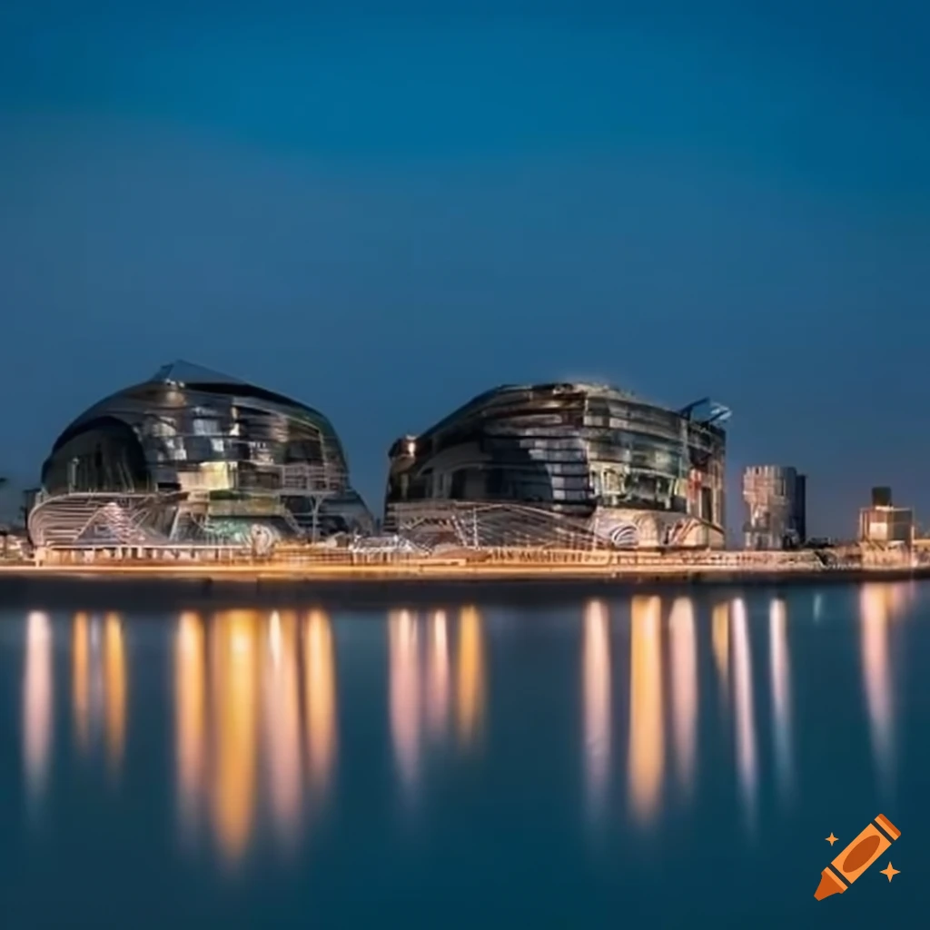 Futuristic commercial district on noirmoutier island with tram and ...