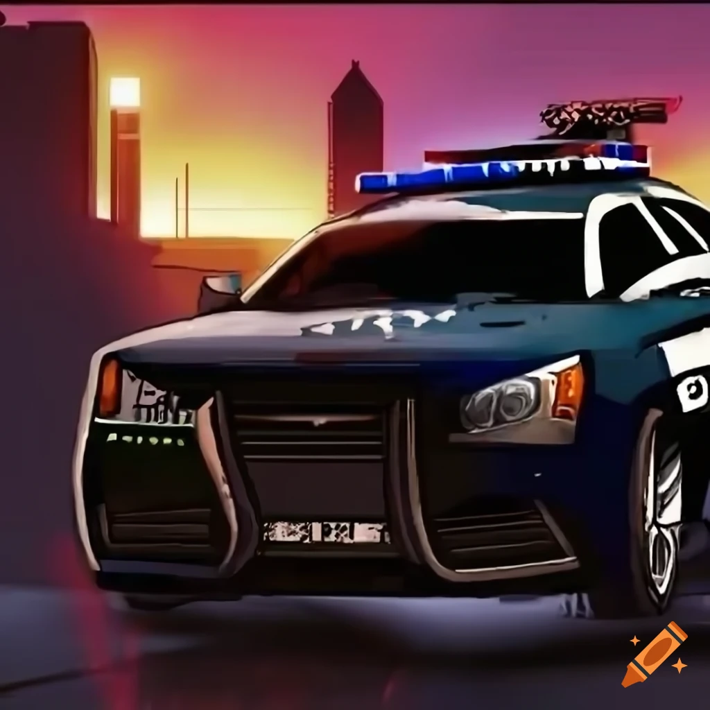 Gta loading screen with a police car on Craiyon