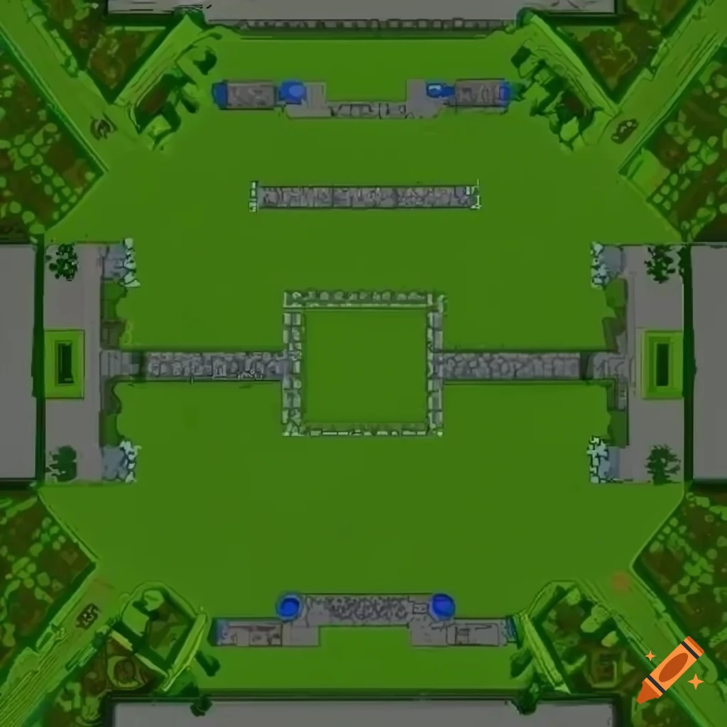 Open field in a video game with a 2d top-down view on Craiyon