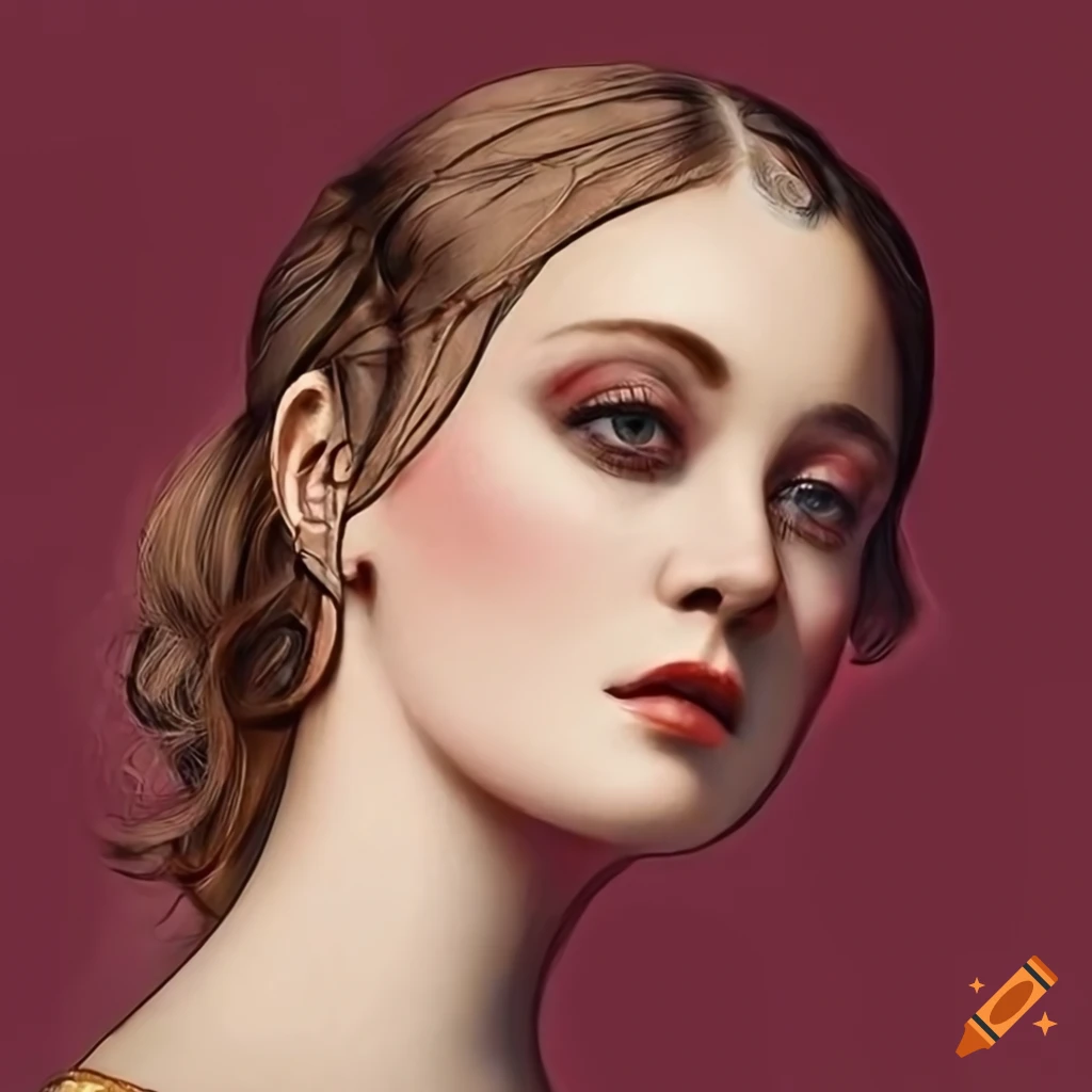 Illustration of a woman in Edwardian art nouveau style with distinctive ...