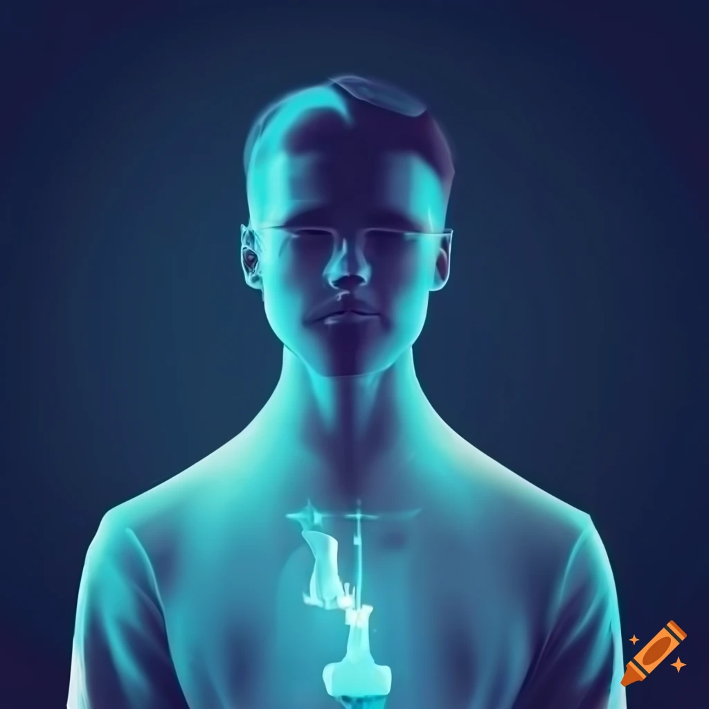 Silhouette of a young man holding a chess figure in a futuristic ...