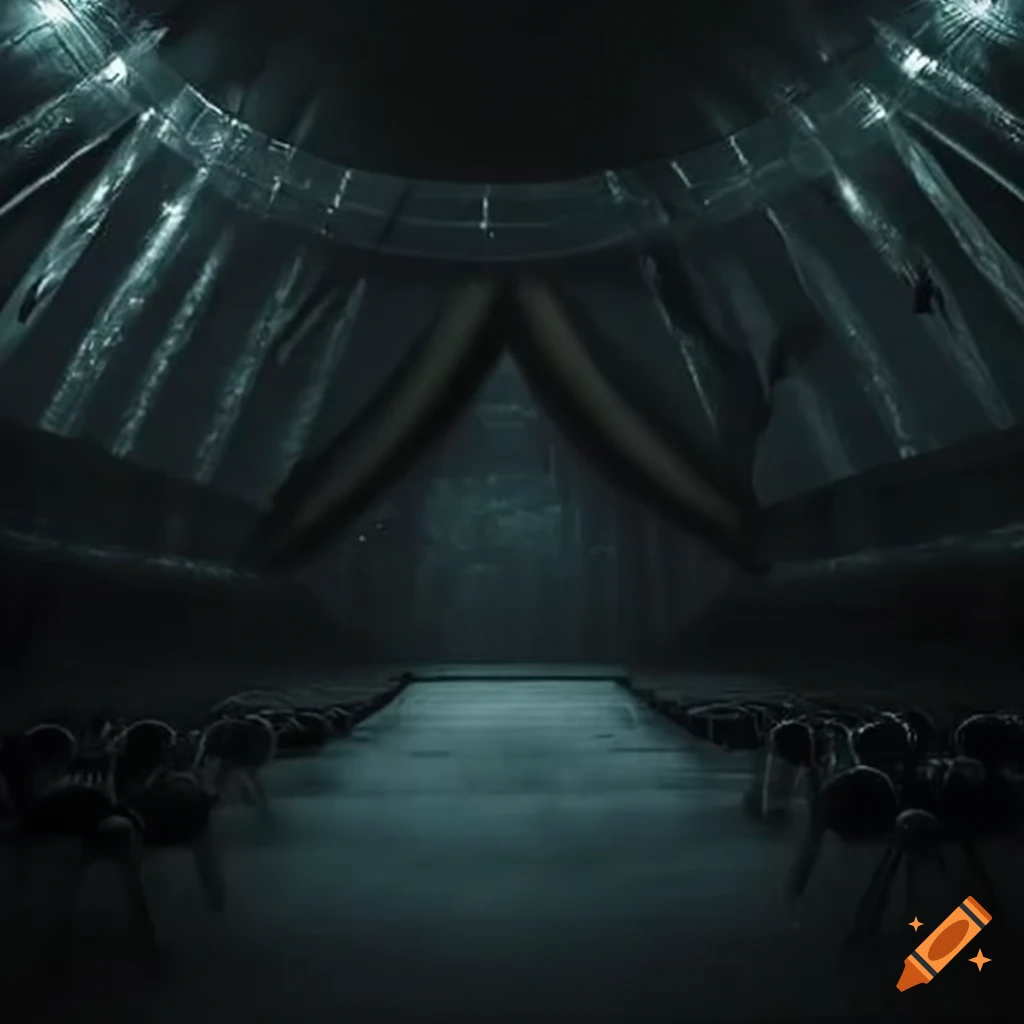 Interior of a dark empty circus tent on Craiyon
